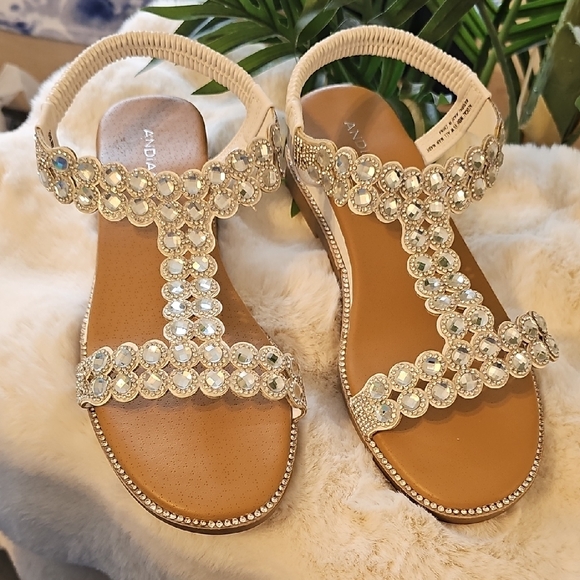 Andiomo | Shoes | Andiamo Womens Crystal Embellished Sandals Cream ...